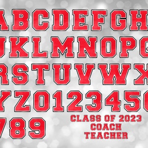 Red, Black, and White Varsity PNG Alphabet Letters and Numbers Bundle ...