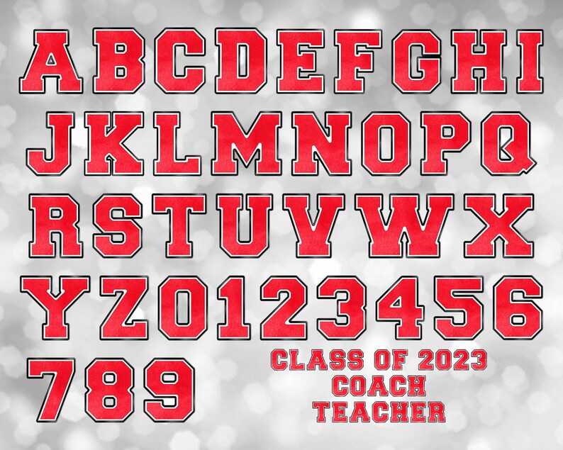 Red, Black, and White Varsity PNG Alphabet Letters and Numbers Bundle ...