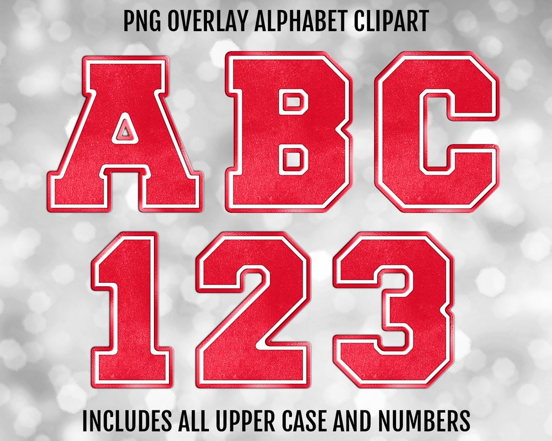 Red and White Varsity PNG Alphabet Letters and Numbers Bundle, PNG ...