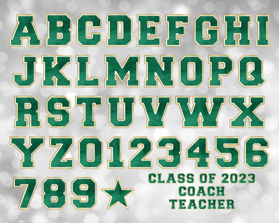 Hunter Green, Yellow, and White Varsity PNG Alphabet Letters and ...