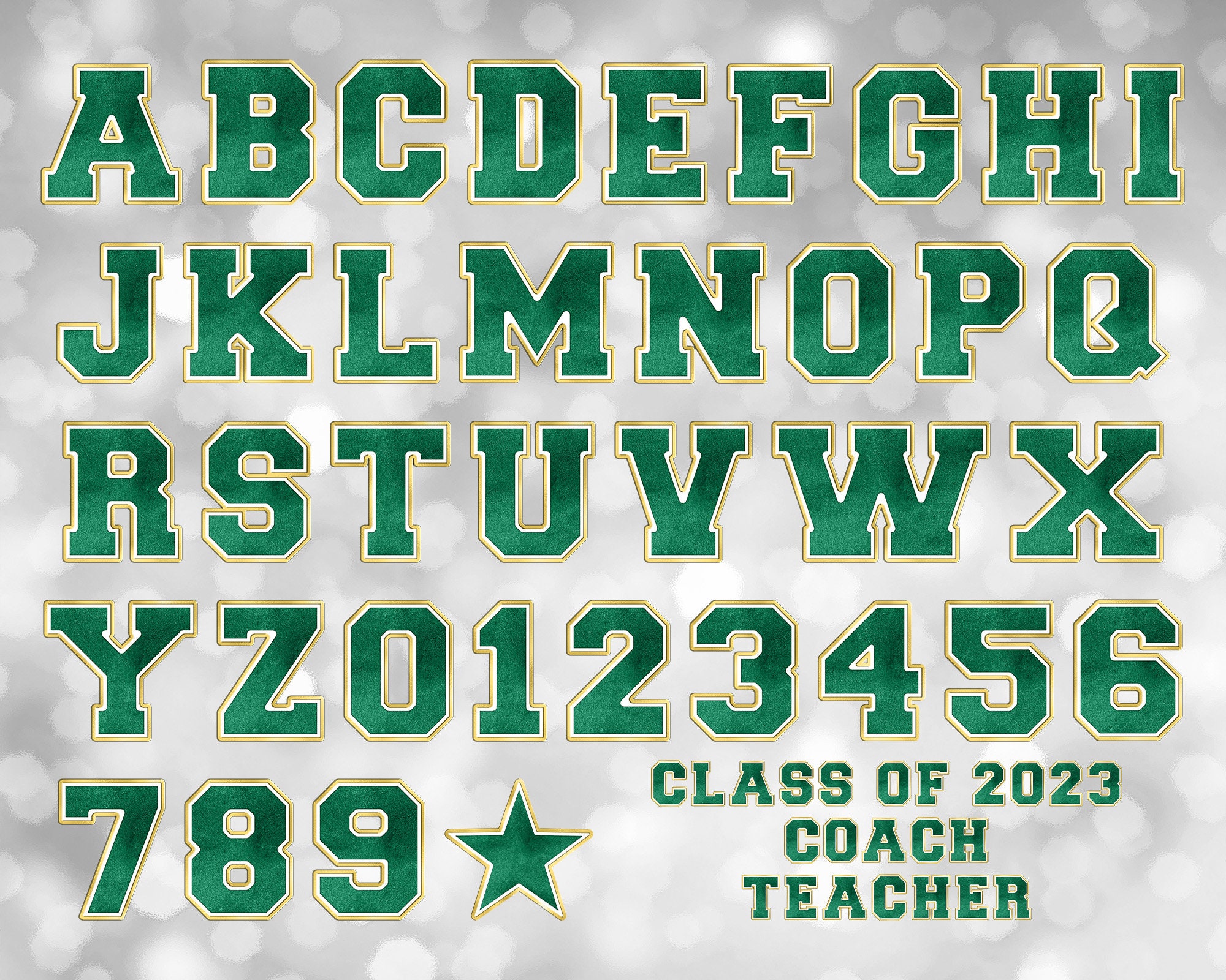 Hunter Green, Yellow, and White Varsity PNG Alphabet Letters and ...