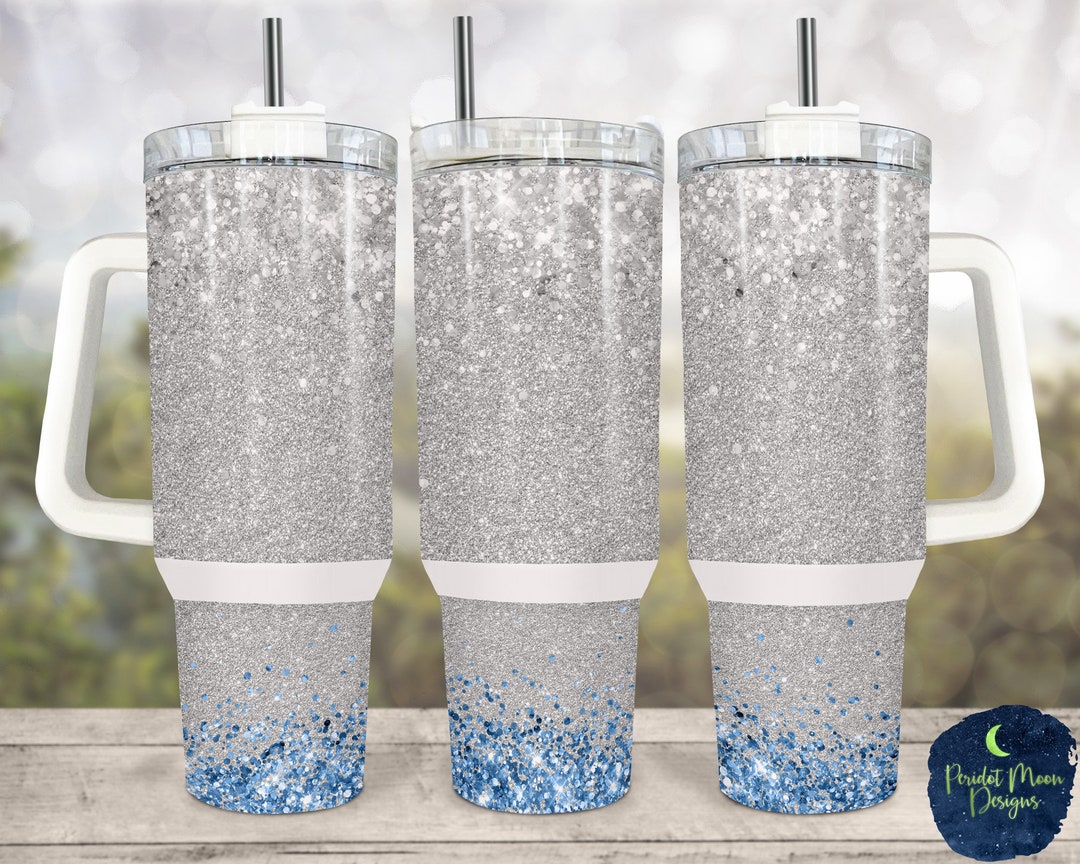 Silver and Blue Glitter, PNG Sublimation Design, 40 Oz Tumbler, Instant ...