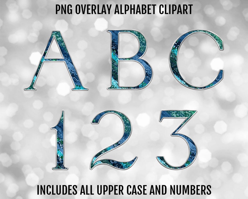 Navy Teal Green and Silver Glitter Milky Way PNG Alphabet - Etsy