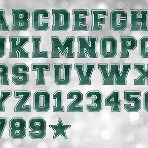 Green and White Varsity PNG Alphabet Letters and Numbers Bundle, PNG ...