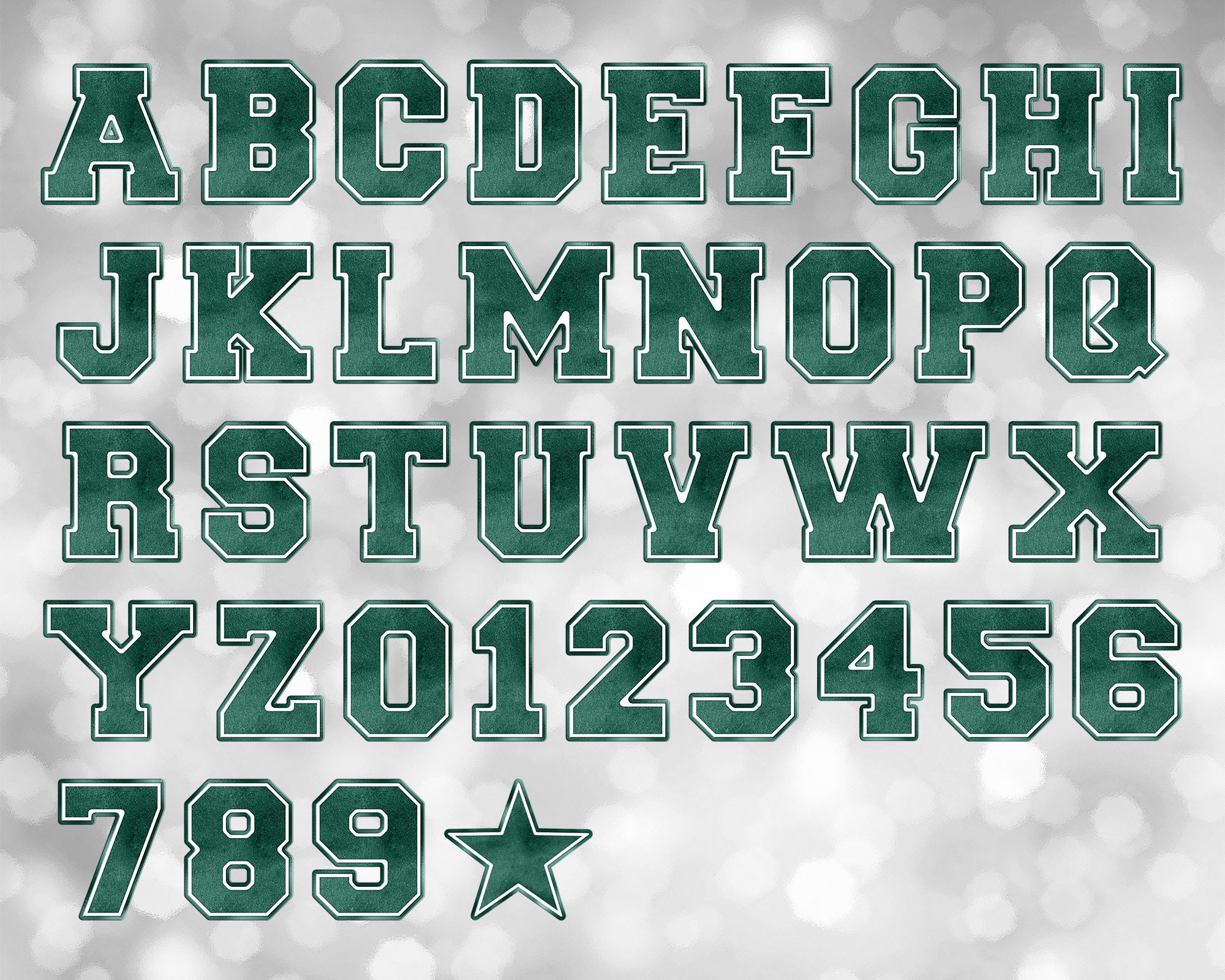 Green and White Varsity PNG Alphabet Letters and Numbers Bundle, PNG ...