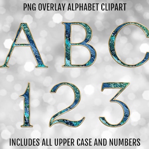 Navy, Teal, Green and Gold Glitter Milky Way PNG Alphabet Letters and ...