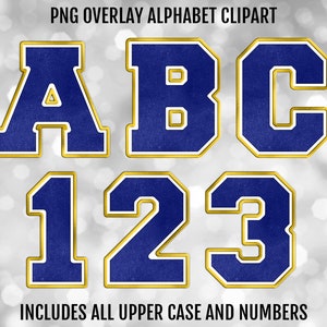 Blue Yellow and White Varsity PNG Alphabet Letters and Numbers Bundle ...