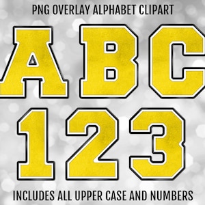 Yellow, Black, and White Varsity PNG Alphabet Letters and Numbers ...
