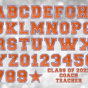 Orange and Purple Varsity PNG Alphabet Letters and Numbers Bundle, PNG ...