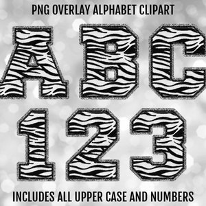 Zebra Print and Silver Glitter Faux Fur Chenille PNG Alphabet Letters ...