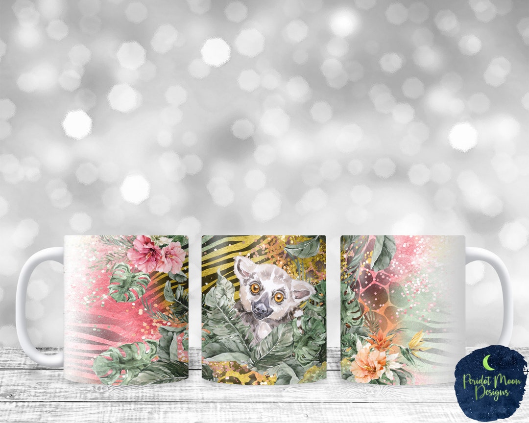 Lemur, Glitter Animal Print, PNG Sublimation Design, 11 Oz Mug, Jungle ...