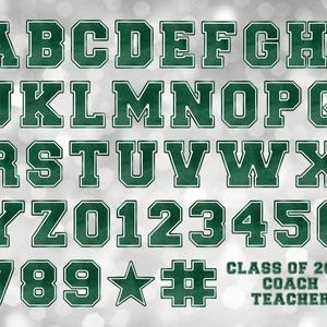 Green and White Varsity PNG Alphabet Letters and Numbers Bundle, PNG ...