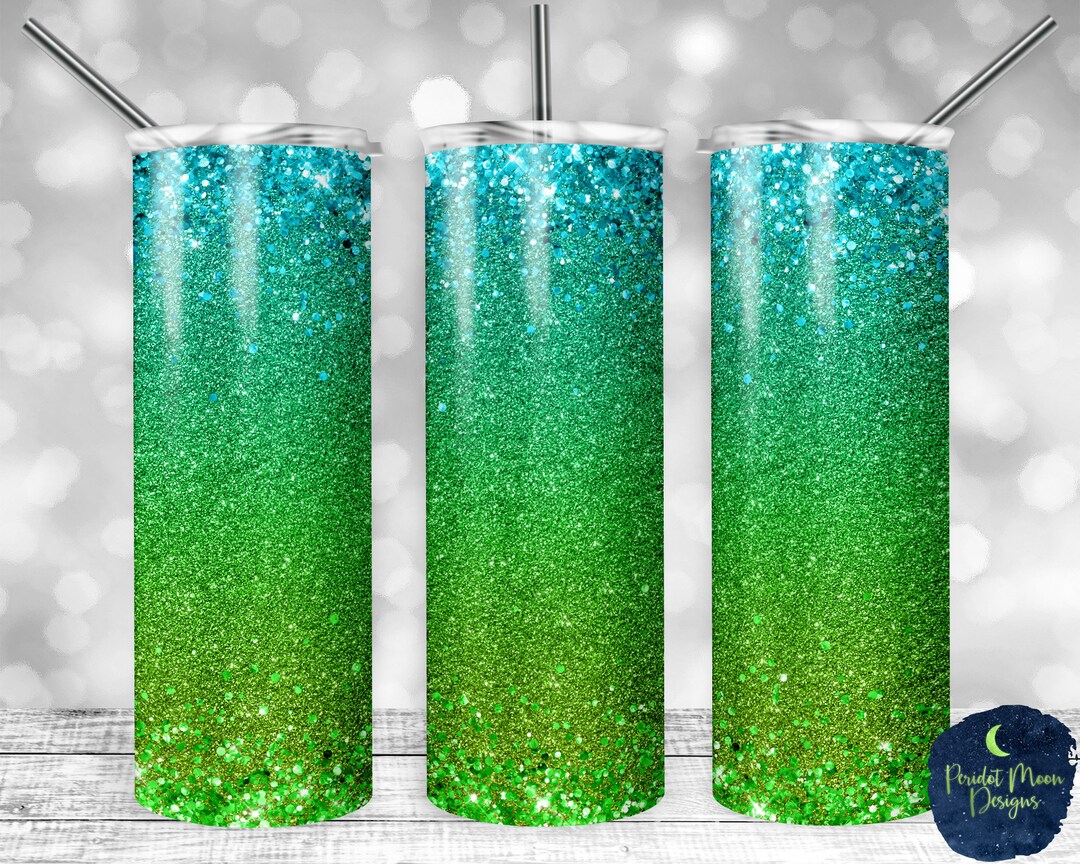 Aqua and Lime Green Ombre Glitter, PNG Sublimation Design, 20 Oz Skinny ...