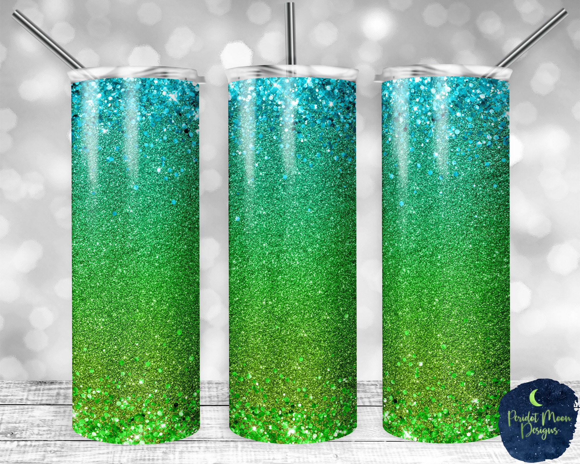 Aqua and Lime Green Ombre Glitter, PNG Sublimation Design, 20 Oz Skinny ...
