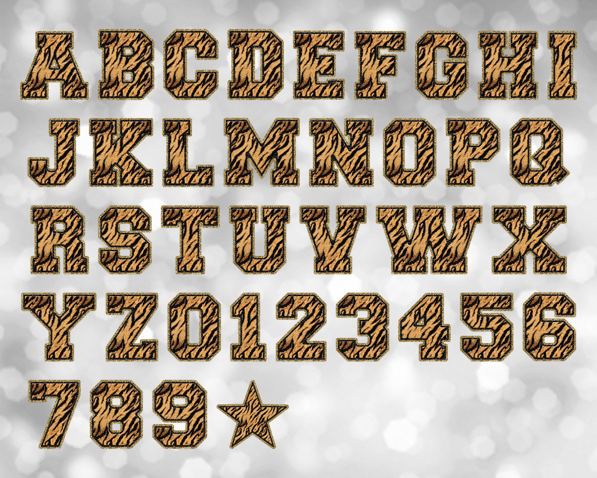 Tiger Print and Gold Glitter Faux Fur Chenille PNG Alphabet Letters and ...