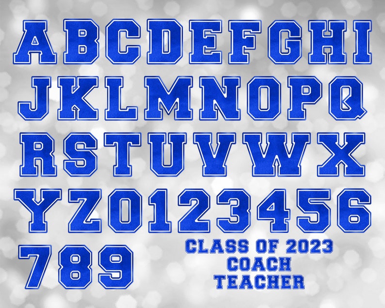 Blue and White Varsity PNG Alphabet Letters and Numbers Bundle, PNG ...