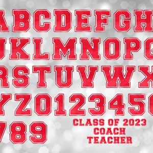 Red and White Varsity PNG Alphabet Letters and Numbers Bundle, PNG ...