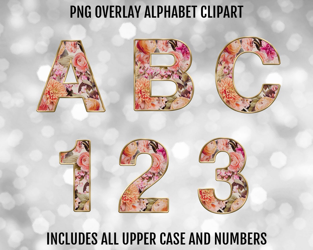 Pastel Pink and Orange Floral PNG Alphabet Letters and Numbers Bundle ...