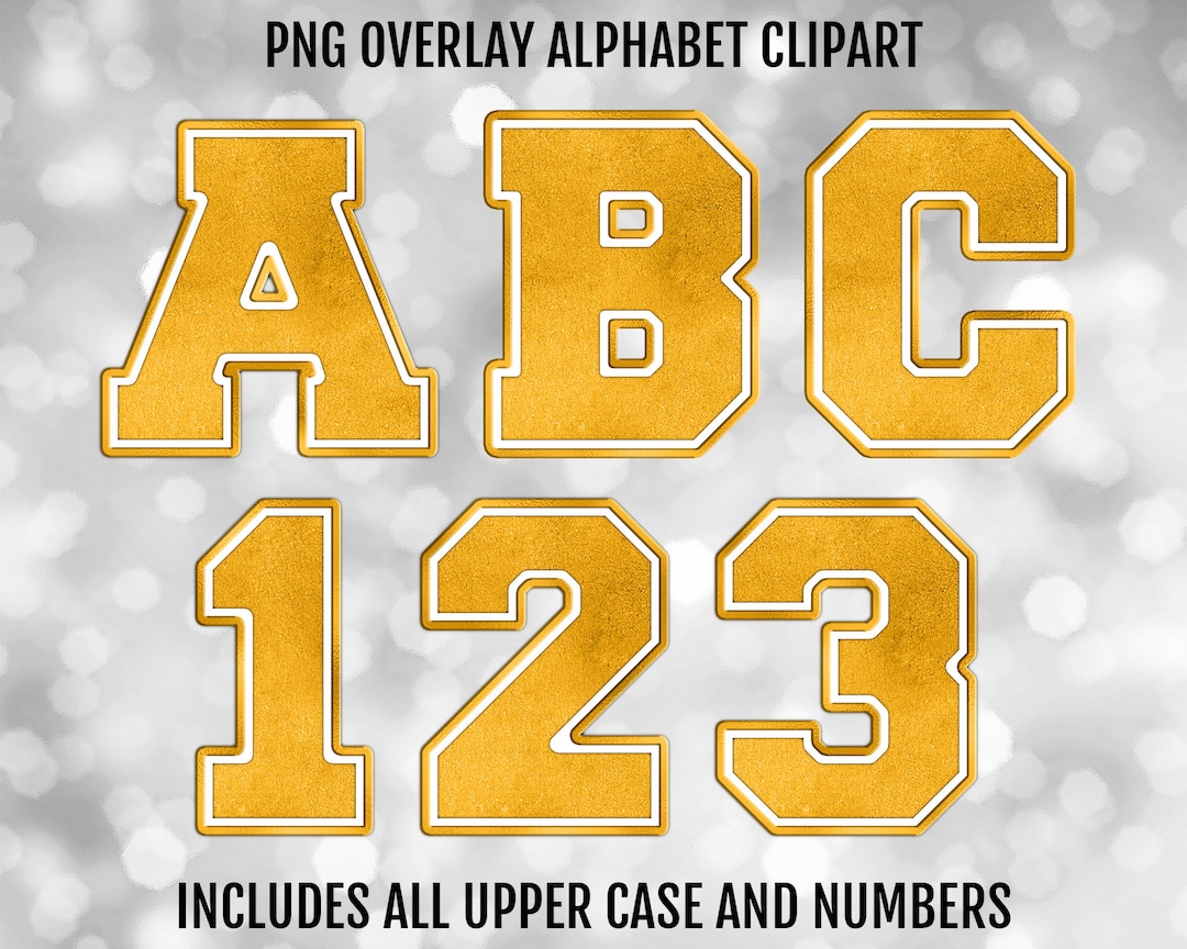 Yellow and White Varsity PNG Alphabet Letters and Numbers Bundle, PNG ...