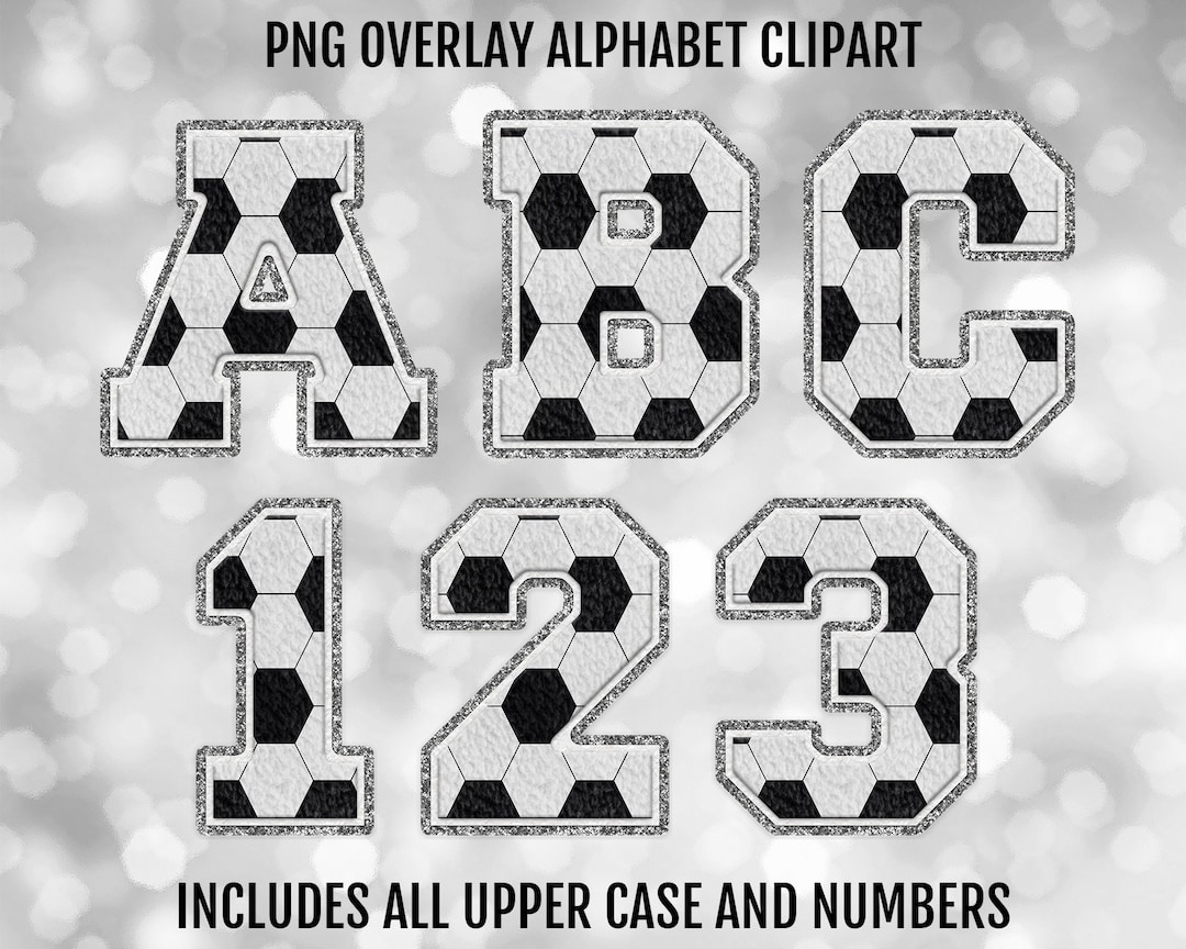 Soccer and Silver Glitter Faux Chenille Varsity PNG Alphabet Letters ...