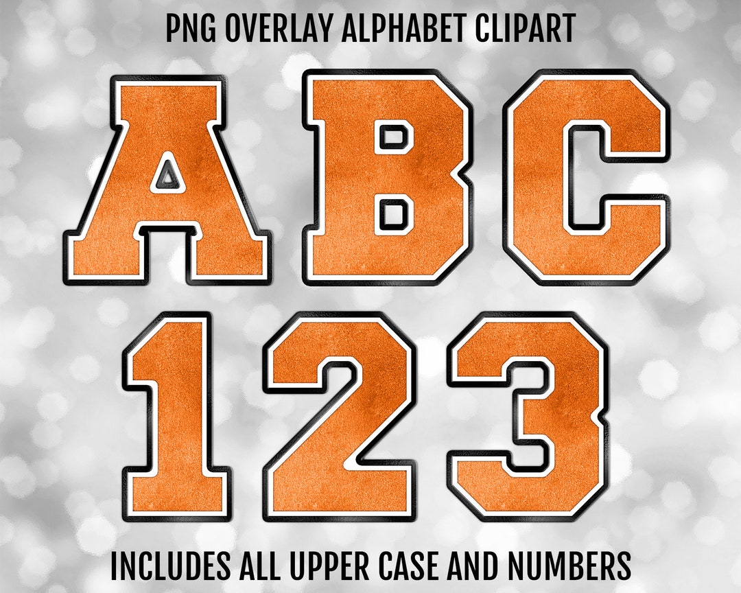 Orange, Black, and White Varsity PNG Alphabet Letters and Numbers ...