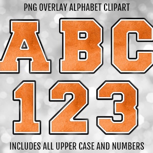Orange, Black, and White Varsity PNG Alphabet Letters and Numbers ...