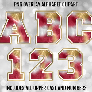 Maroon, Gold, and White Watercolor Varsity PNG Alphabet Letters and ...