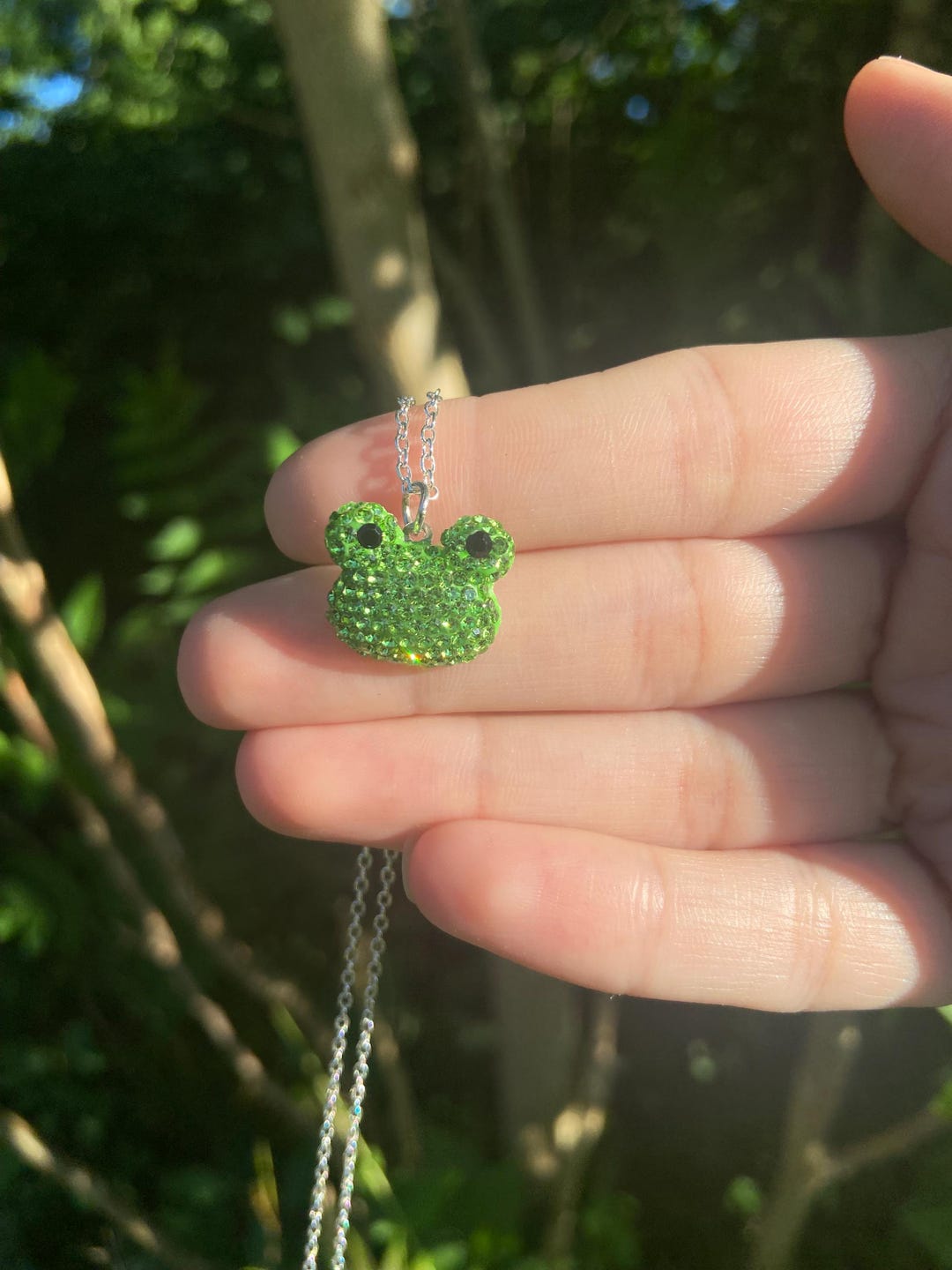 Green Frog Necklance - Small Green Frog Necklace With Rhinestones ...