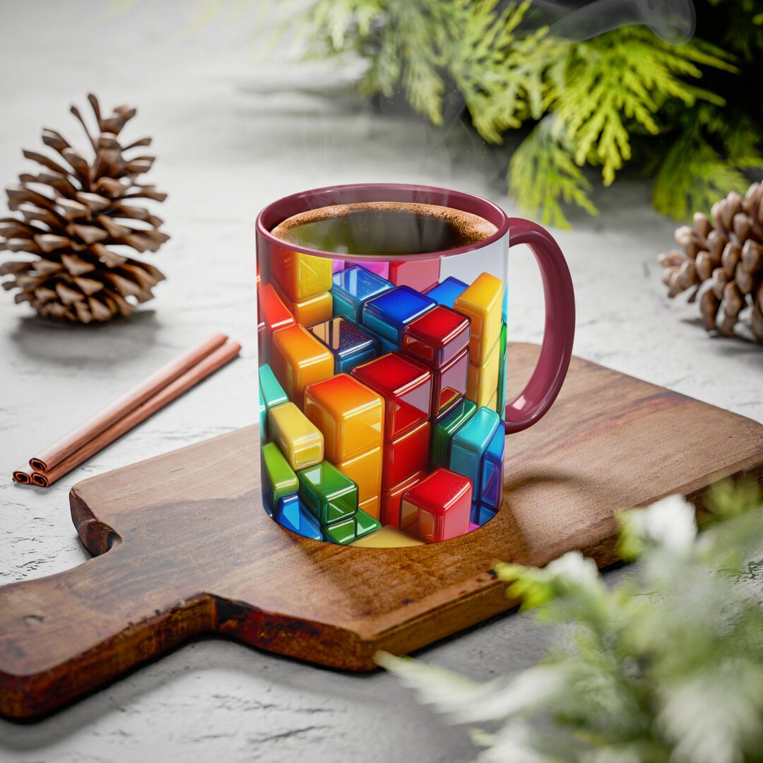 Colorful Mugs, Rainbow Tetris Pieces, Holiday Gifts, Whimsical, Shiny ...