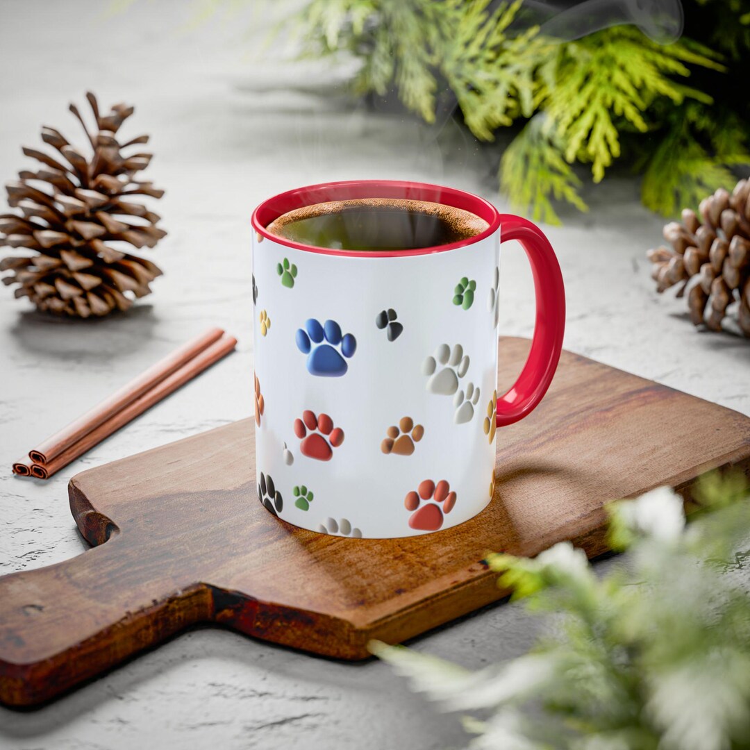 Colorful Dog Paw Print Mug, 3D Rendering Ceramic Coffee Cup, Pet Lover ...