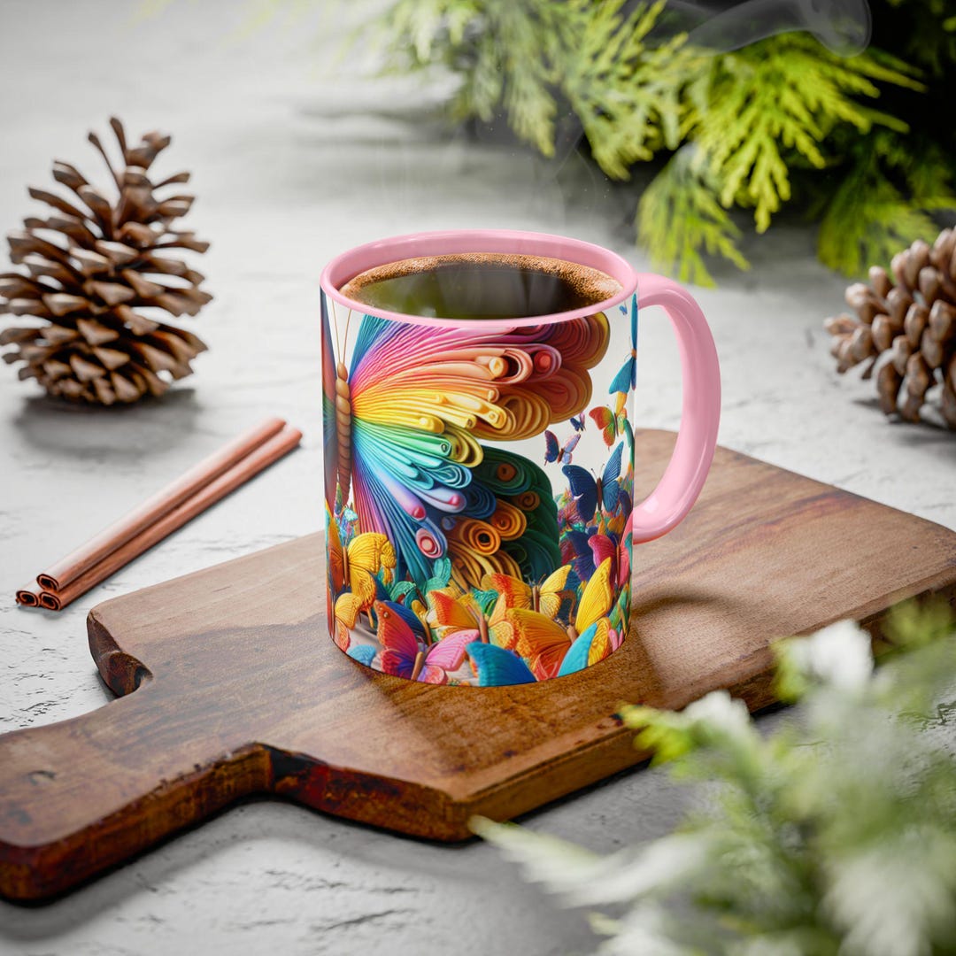 Butterfly Mug, Colorful Insect Coffee Cup, Rainbow Whimsical Drinkware ...