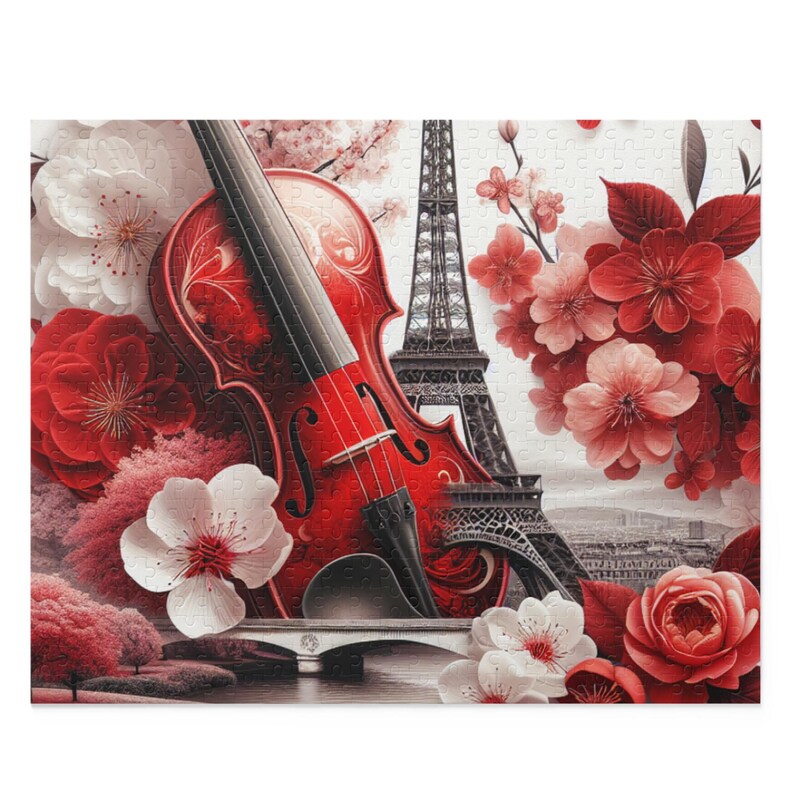 Puzzle Red Cherry Blossom White Flowers 500-piece, Violin Eiffel Tower ...
