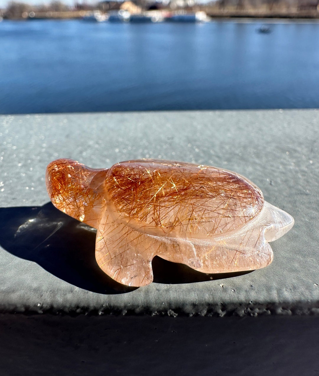 High Grade Golden Rutile Quartz Turtle Carving From Brazil Garden ...