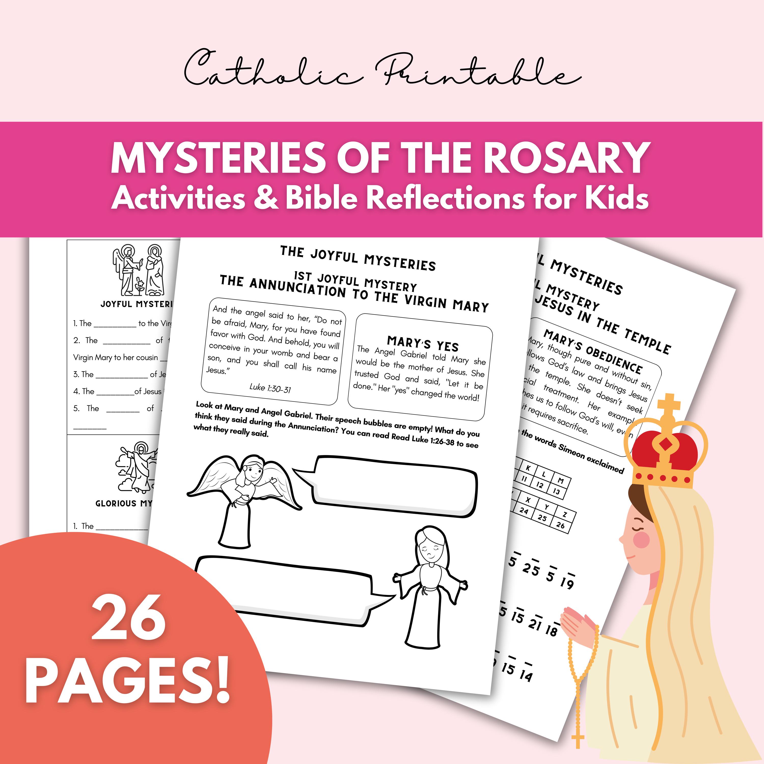 Rosary Mysteries Printable Workbook: Bible Reflections and Activities ...