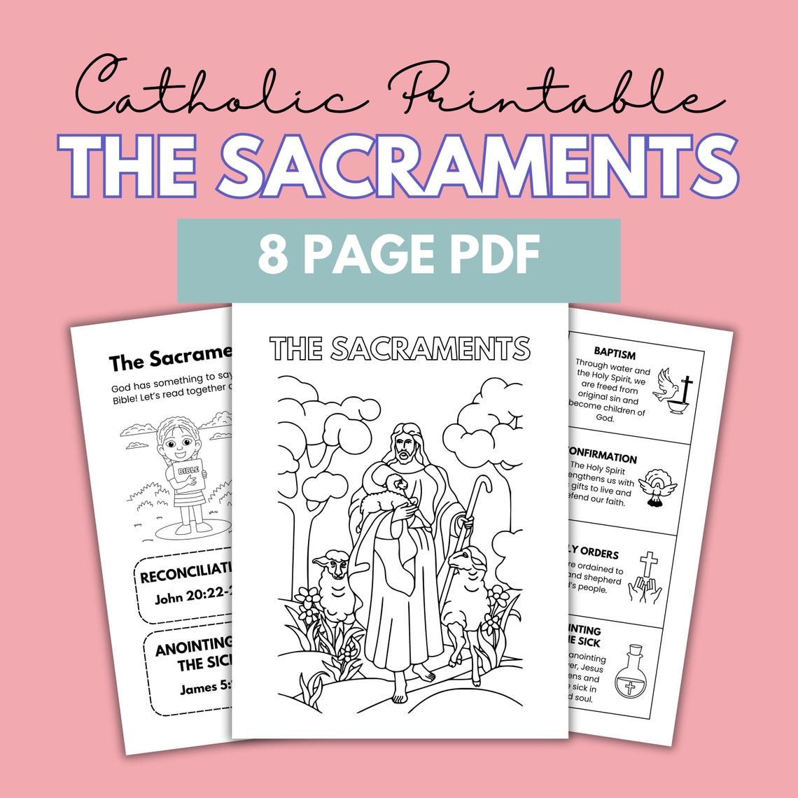 The Sacraments Printable Activity Pack for Kids Catechesis Resources ...