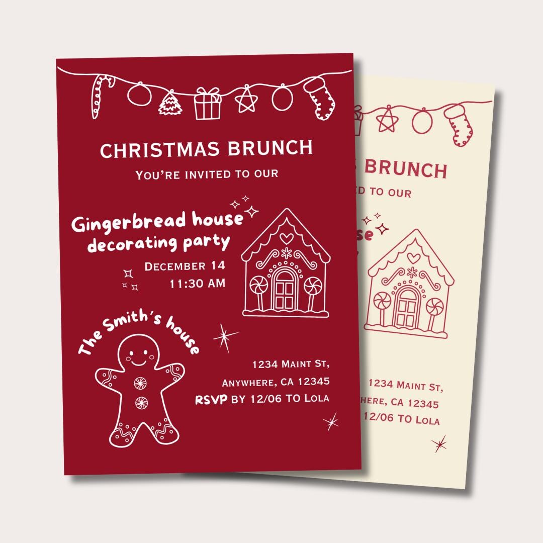 Editable 5x7 Christmas Party Invitation Template Gingerbread Holiday ...