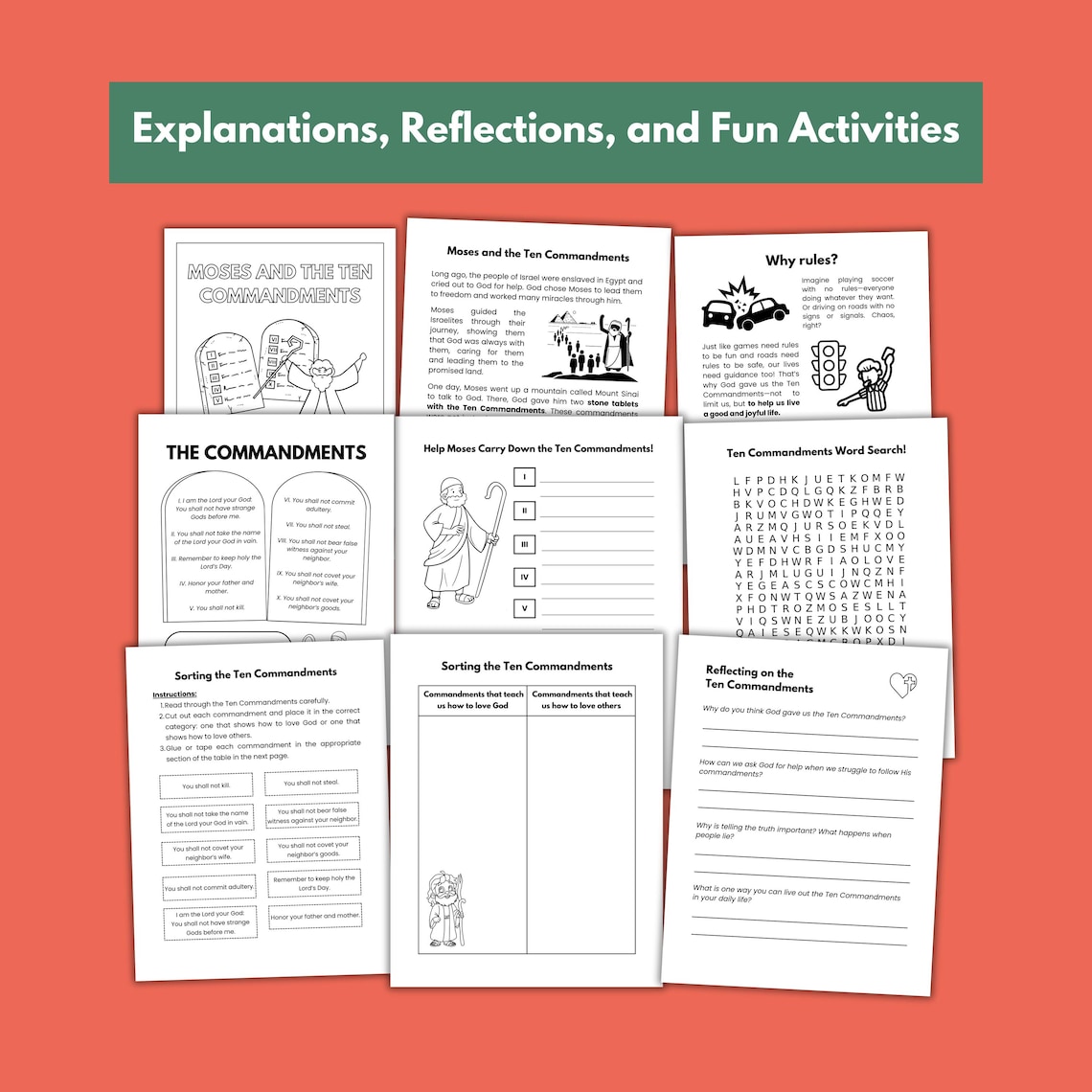 Ten Commandments Activity Pack for Kids, Catholic Printable (PDF) - Etsy