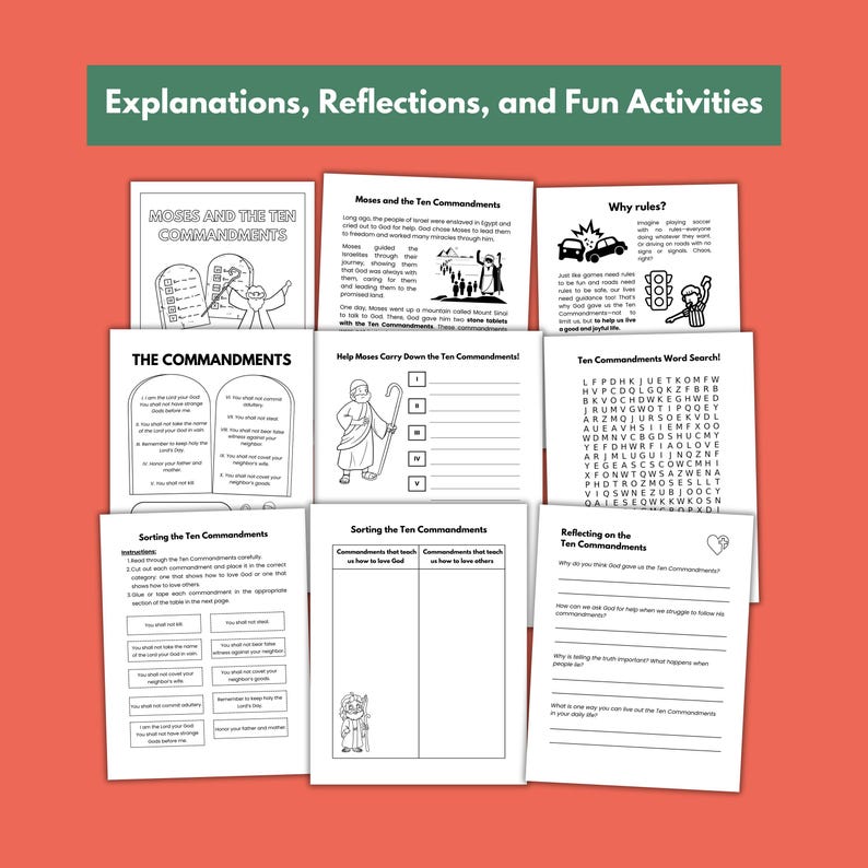 Ten Commandments Worksheet for Kids Catechesis Booklet Activity Pack ...