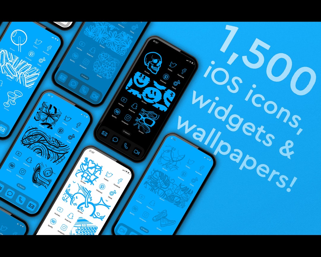 BLUE Block Coloured Ios App Icons, Widgets and Wallpapers 6 VARIATIONS ...