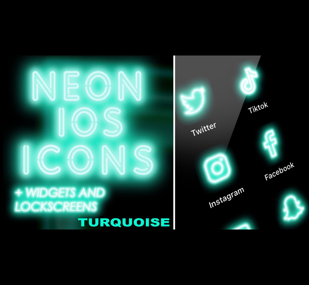 Turquoise Neon Ios App Icons, Widgets and Lock Screens - Etsy