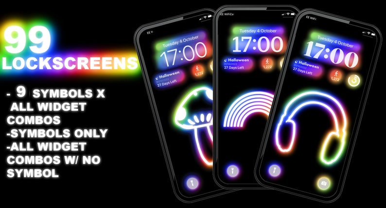 Rainbow Neon Ios App Icons, Widgets and Lock Screens - Etsy
