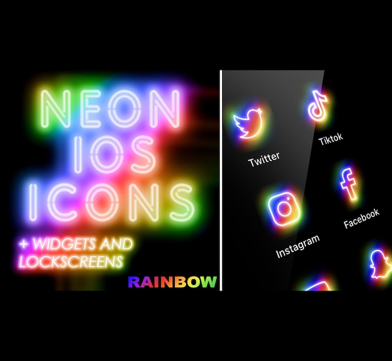 Rainbow Neon Ios App Icons, Widgets and Lock Screens - Etsy