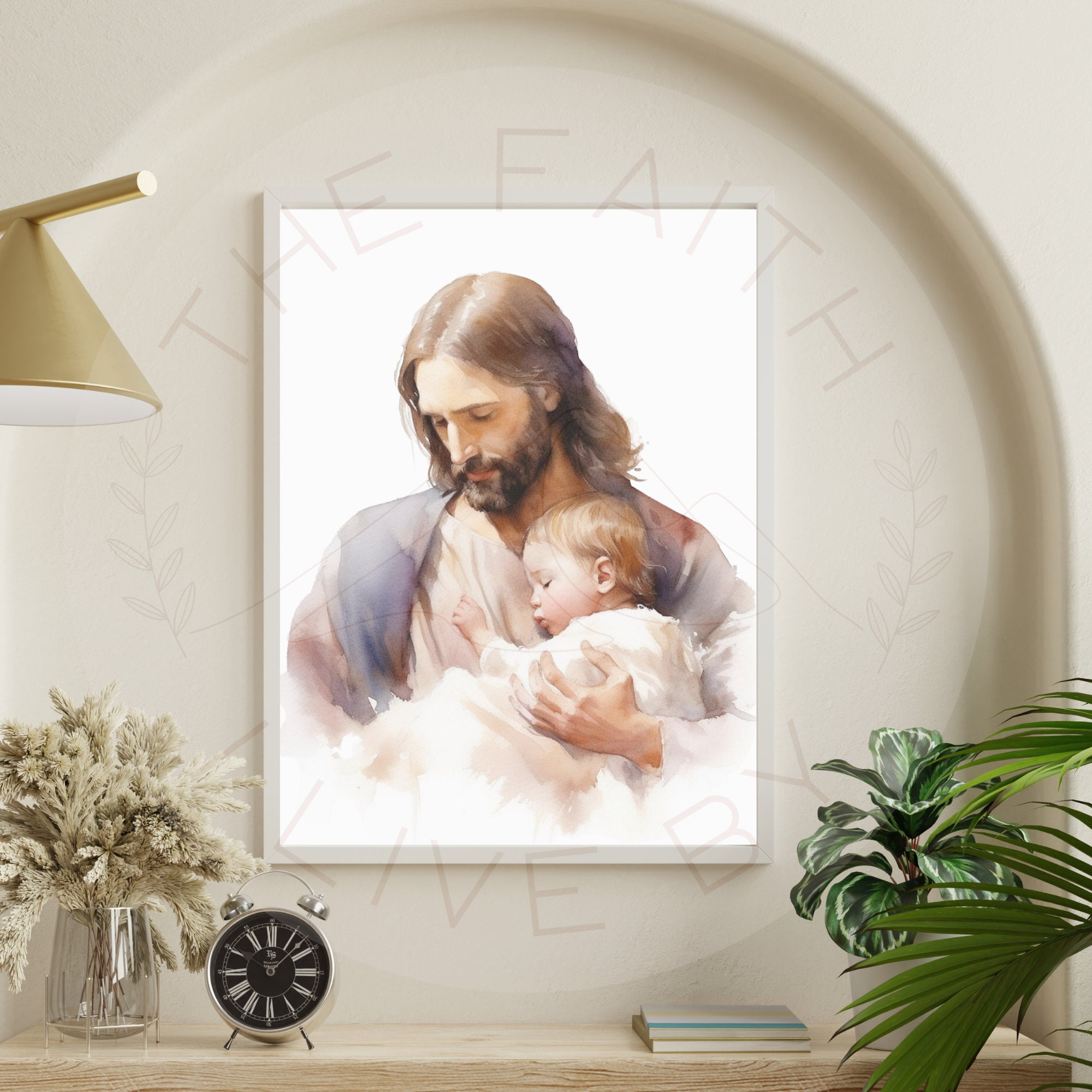 Jesus Hugging Little Baby Digital Neutral Watercolor Jesus and Children ...