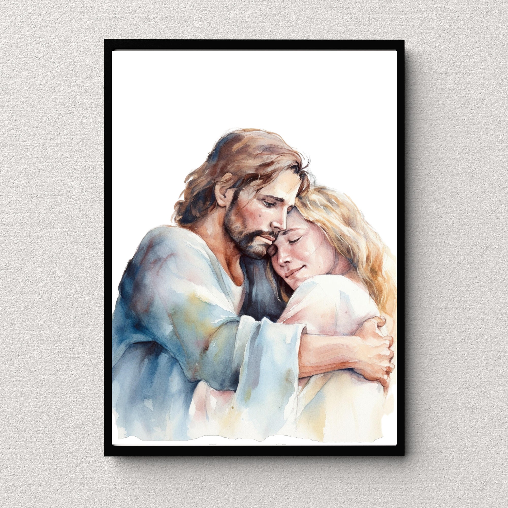 Christ's Embrace Watercolor Jesus Hugging Girl Printable - Etsy