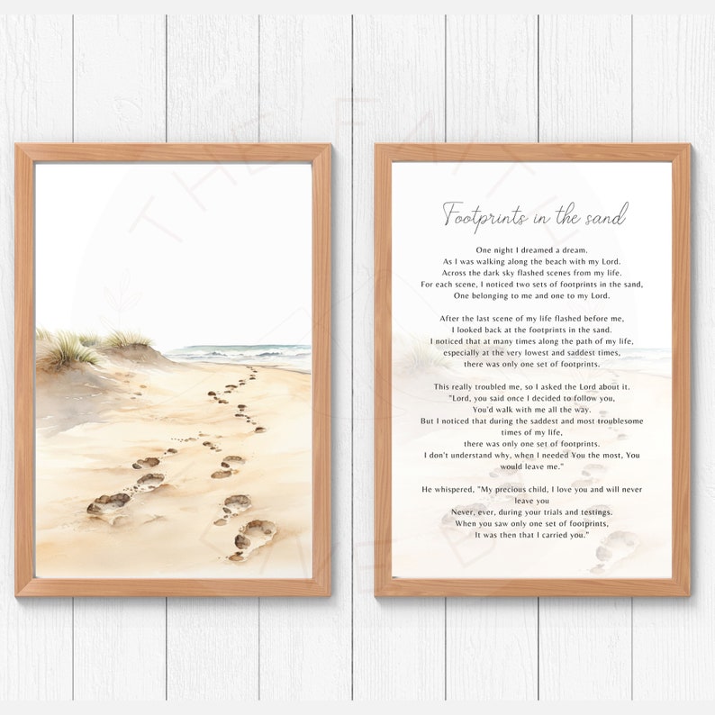 Footprints in the Sand Poem Printable Wall Art, Modern Christian ...