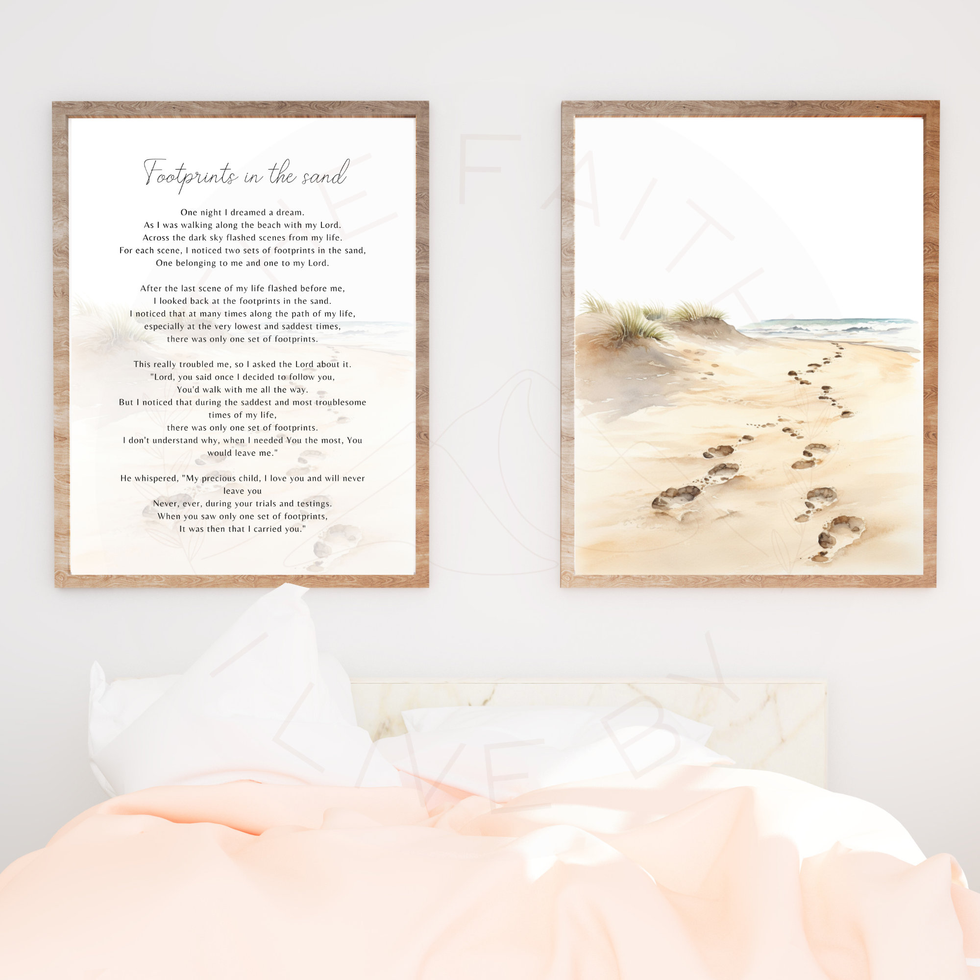 Footprints in the Sand Poem Printable Wall Art, Modern Christian ...