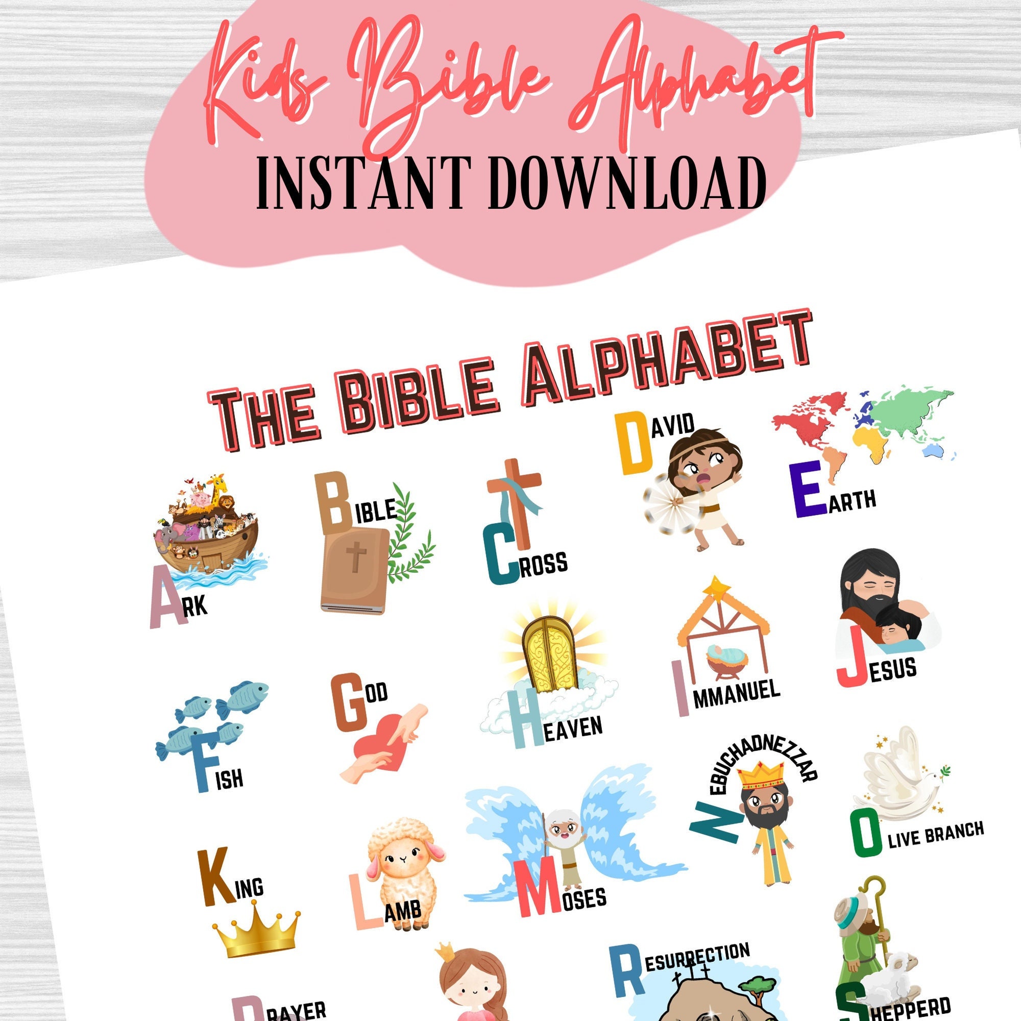 Kids Bible Alphabet Print, Christian Educational Wall Art Printable ...