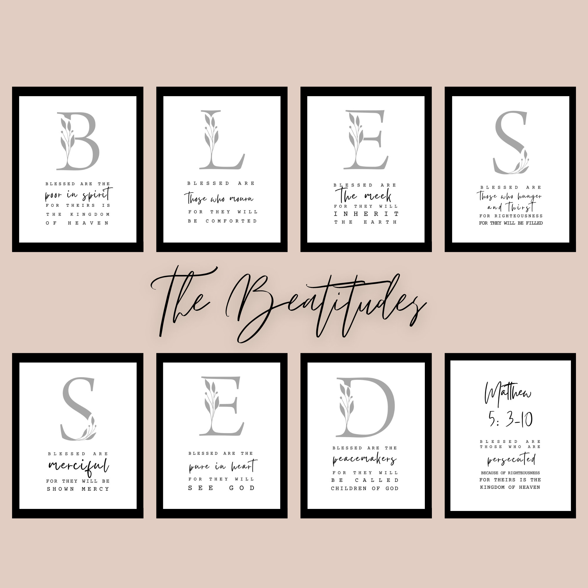 Set of 8 Beatitudes Wall Art Matthew 5:3-10 Printable Bible - Etsy