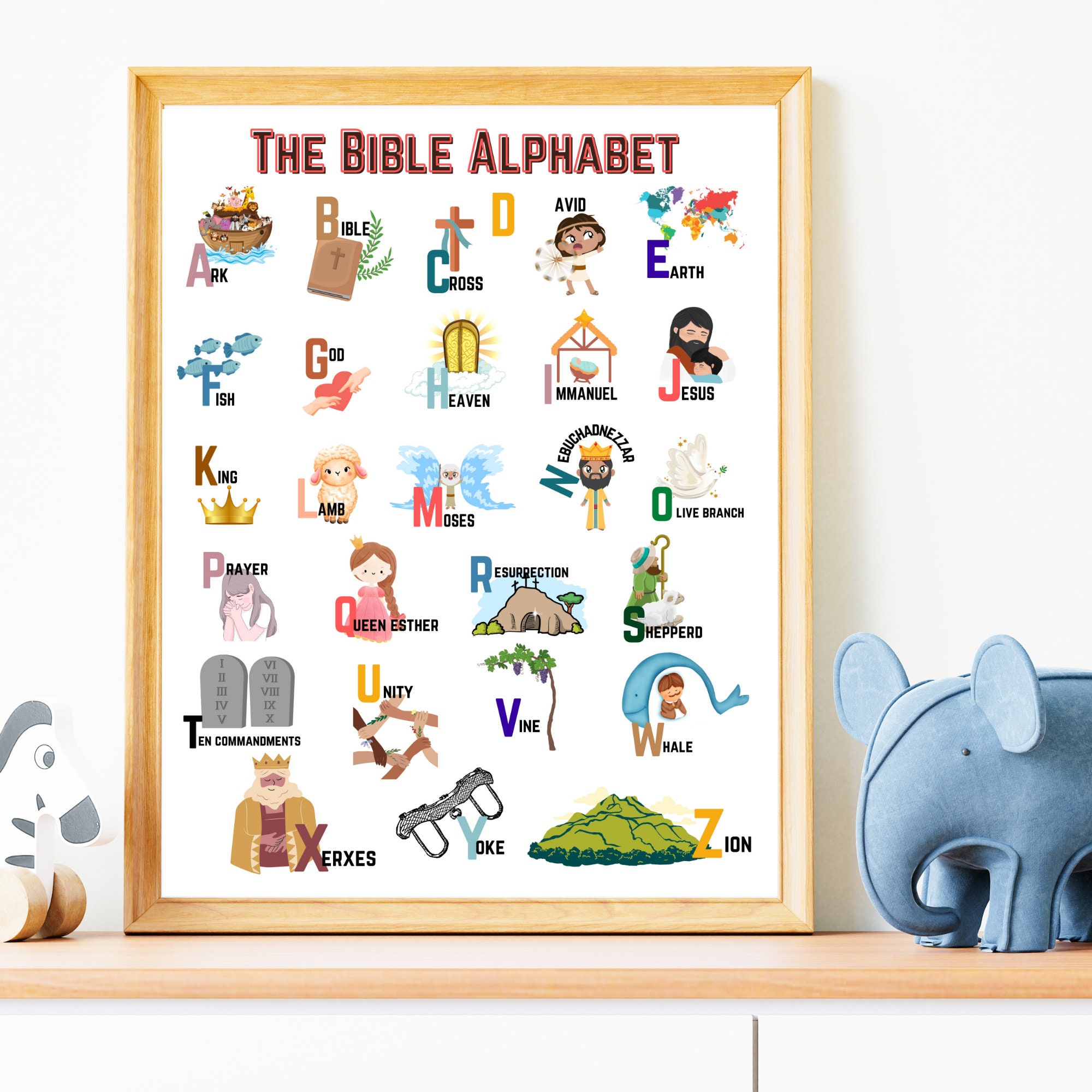 Kids Bible Alphabet Print Christian Educational Wall Art - Etsy