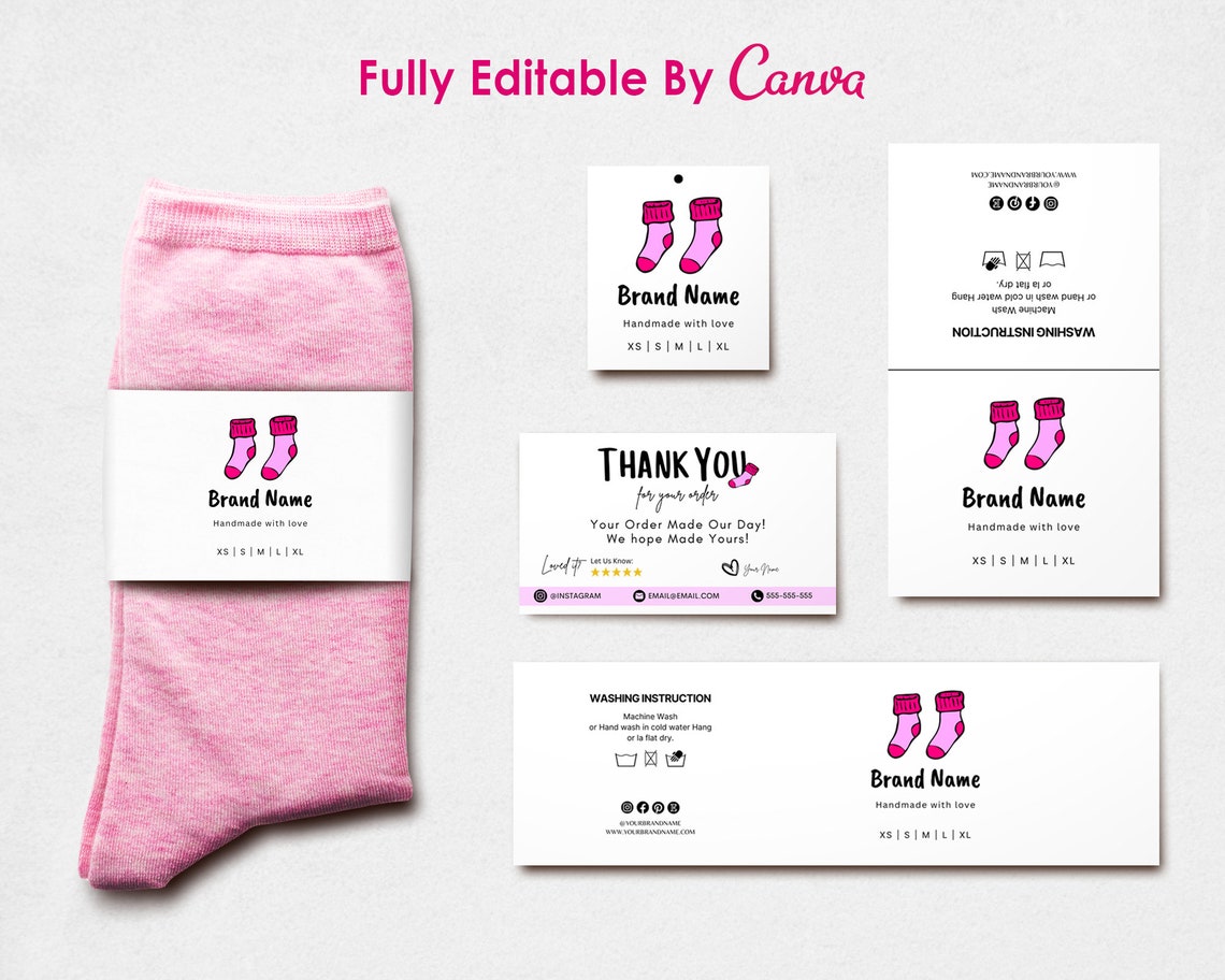 Editable Socks Label Template, DIY Socks Hang Tag, Fold Over Tag, Wrap ...